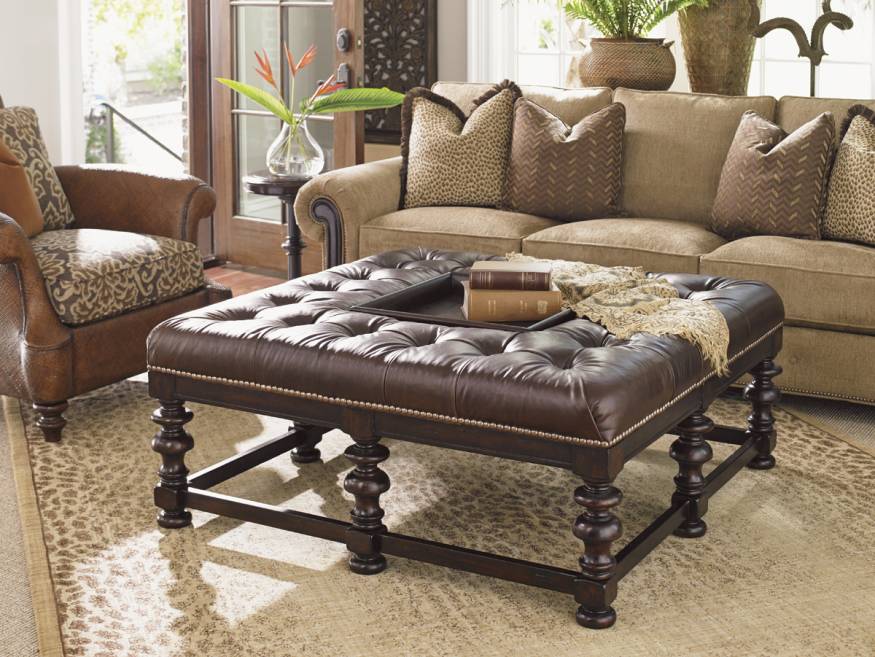 LL7900-44 | Heather Leather Cocktail Ottoman | Tommy Bahama